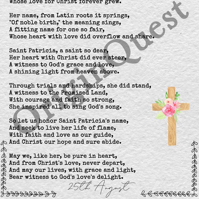 Printable Patricia Poem, Name Poem, Digital Poem, Saint Patricia ...