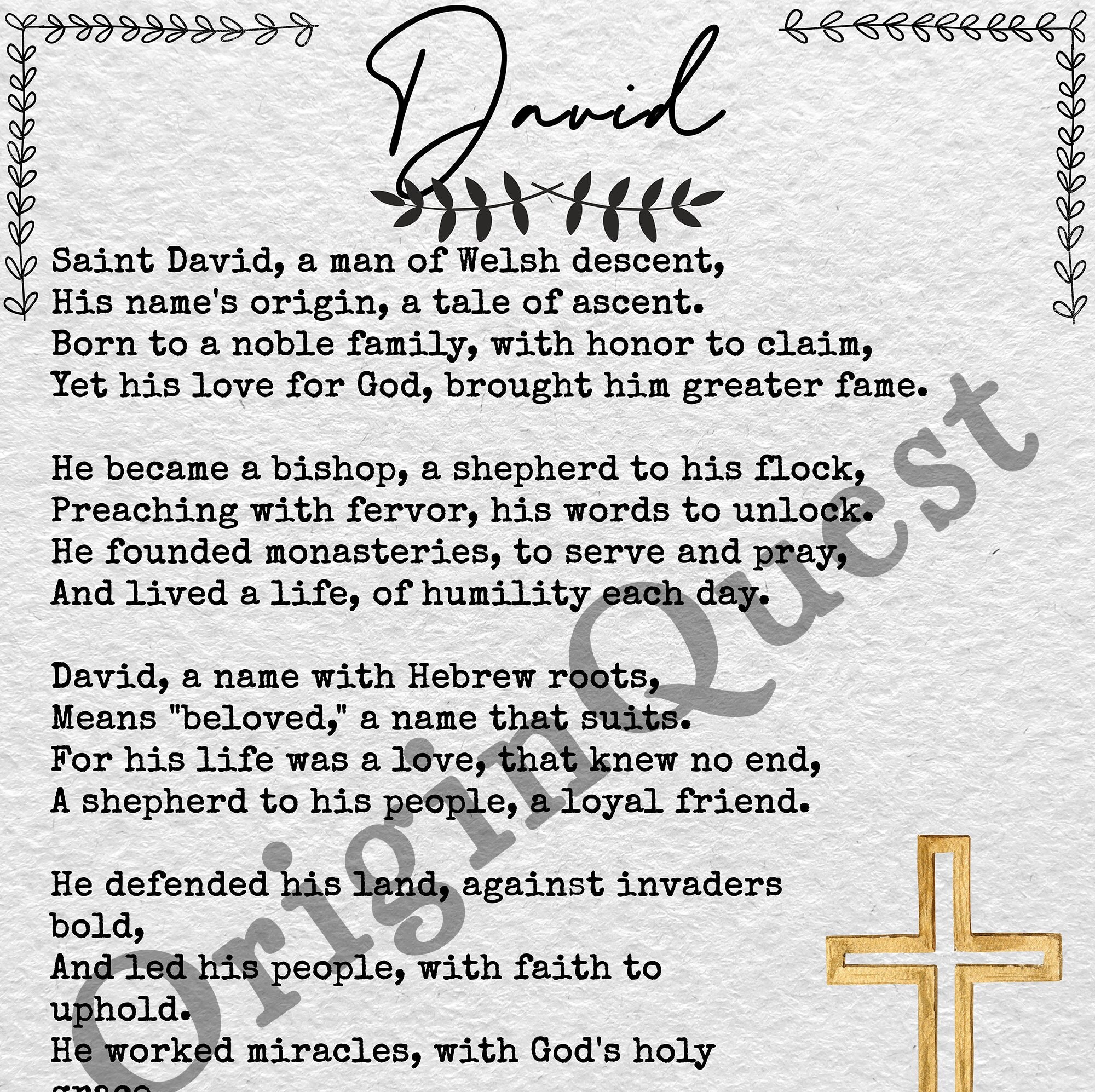 Printable David Poem, Name Poem, Digital Poem, Saint David Downloadable ...