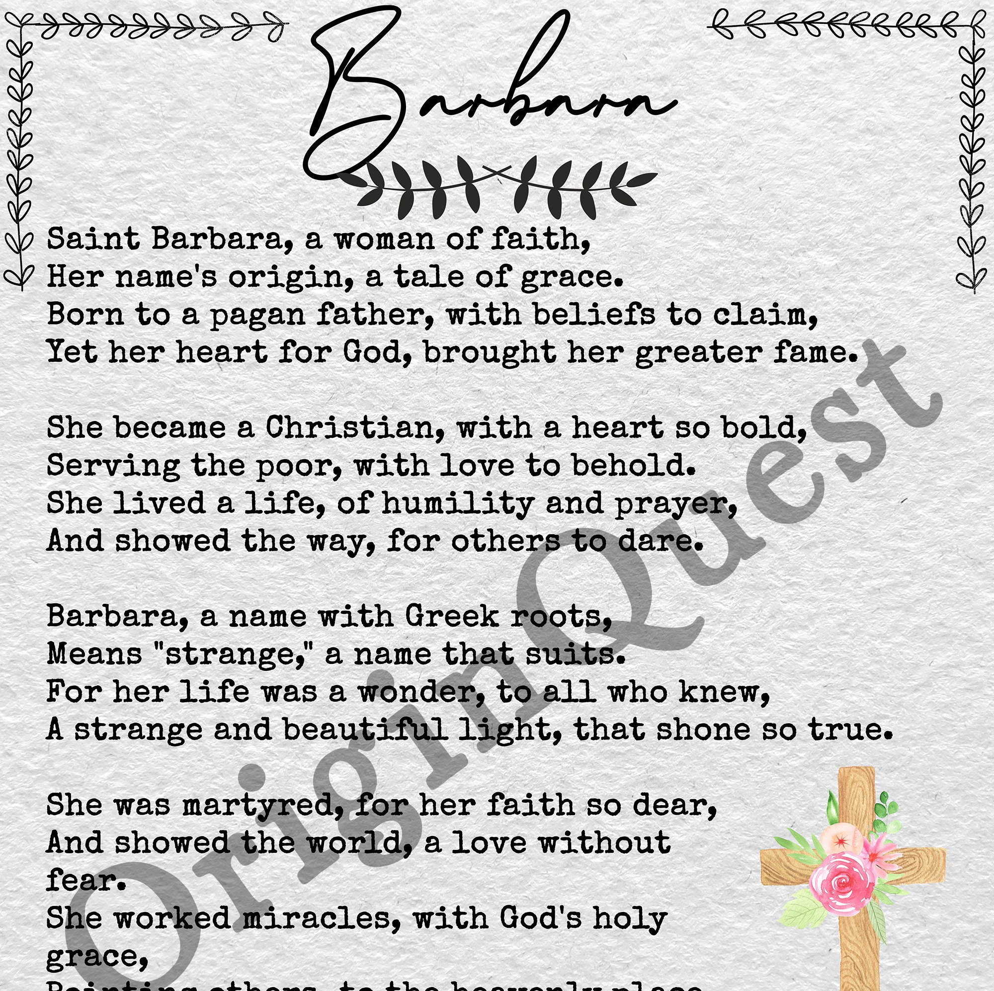 Printable Barbara Poem, Name Poem, Digital Poem, Saint Barbara ...