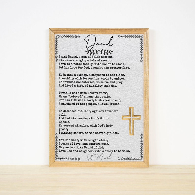 Printable David Poem, Name Poem, Digital Poem, Saint David Downloadable ...