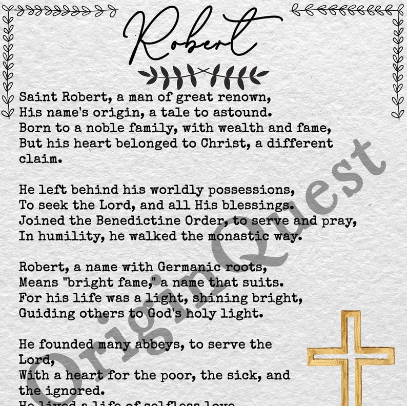 Printable Robert Poem, Name Poem, Digital Poem, Saint Robert ...