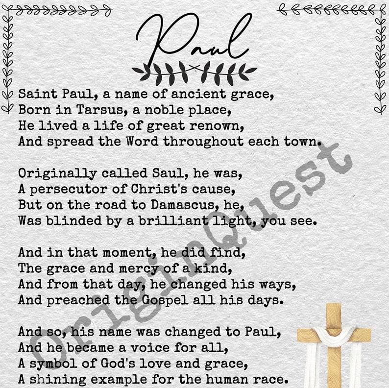 Printable Paul Poem, Name Poem, Digital Poem, Saint Paul Downloadable ...