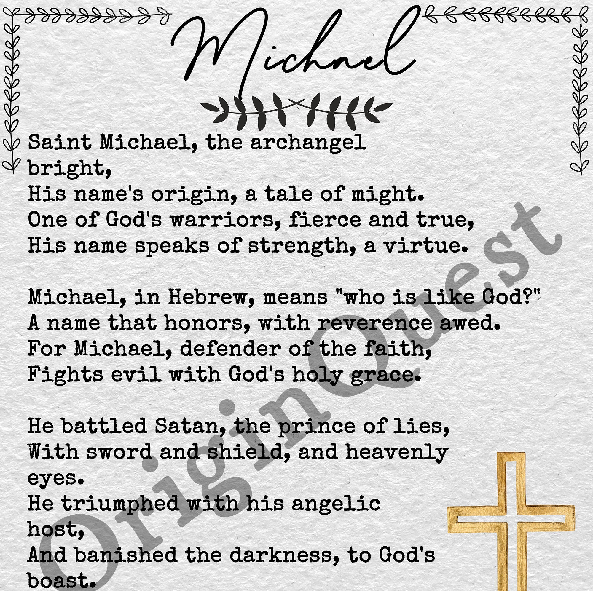 Printable Michael Poem, Name Poem, Digital Poem, Saint Michael ...