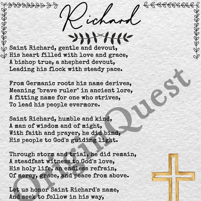 Printable Richard Poem, Name Poem, Digital Poem, Saint Richard ...