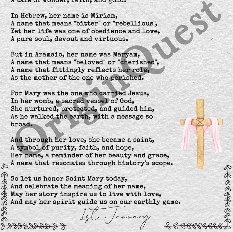 Printable Mary Poem, Name Poem, Digital Poem, Saint Mary Downloadable ...