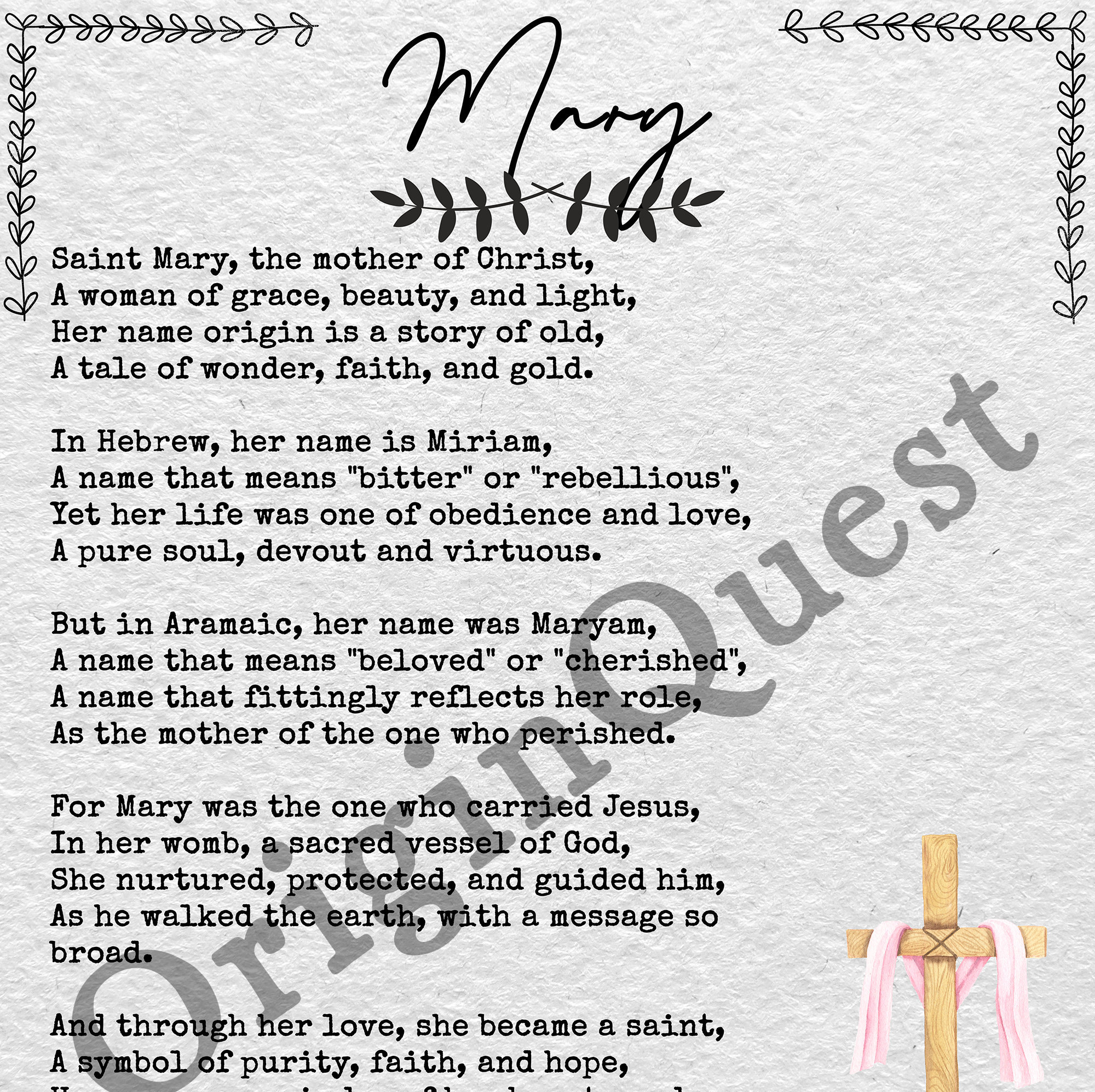 Printable Mary Poem, Name Poem, Digital Poem, Saint Mary Downloadable ...