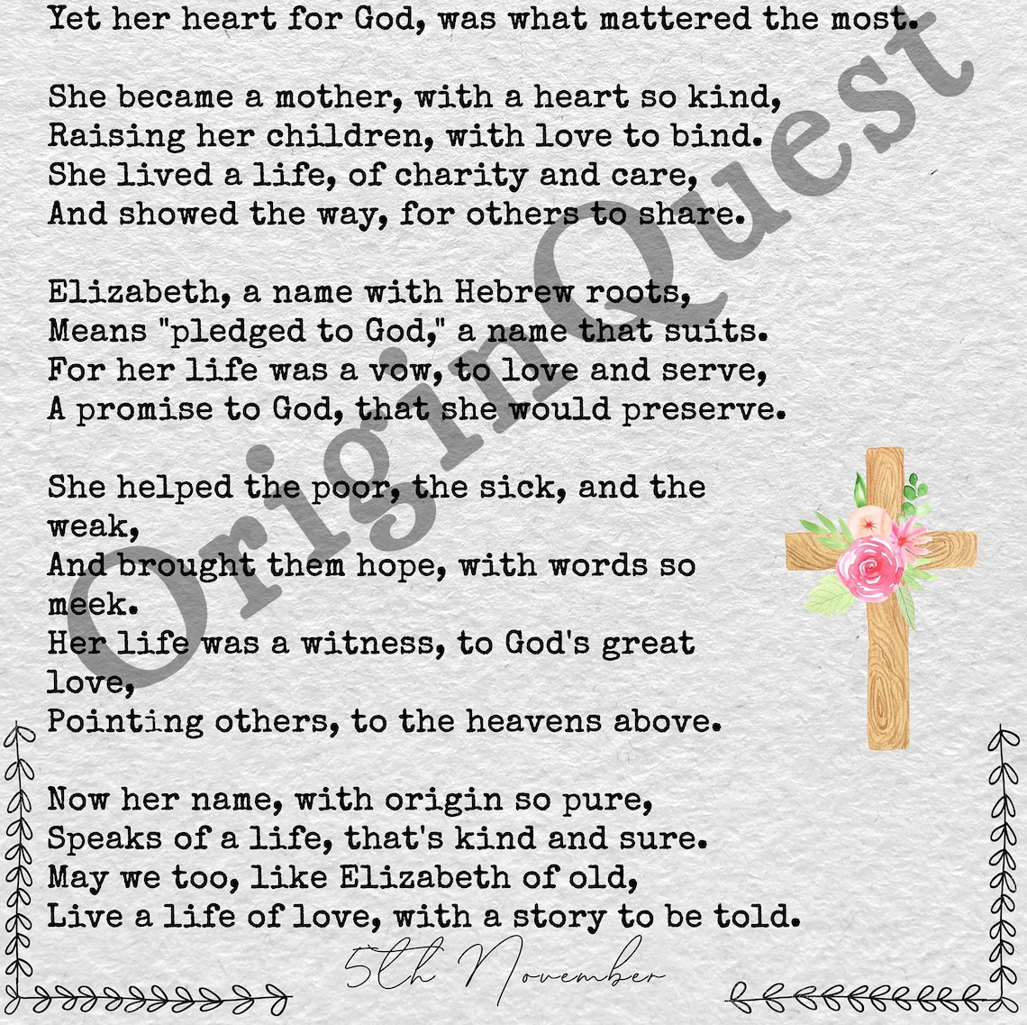 Printable Elizabeth Poem, Name Poem, Digital Poem, Saint Elizabeth ...