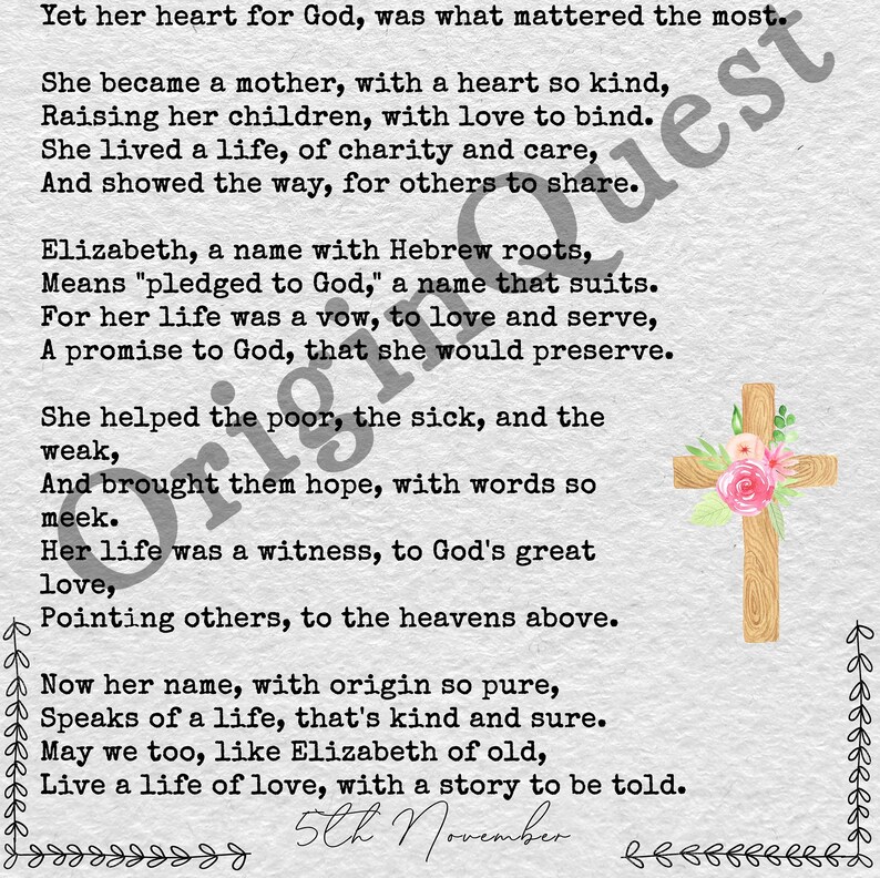 Printable Elizabeth Poem, Name Poem, Digital Poem, Saint Elizabeth ...