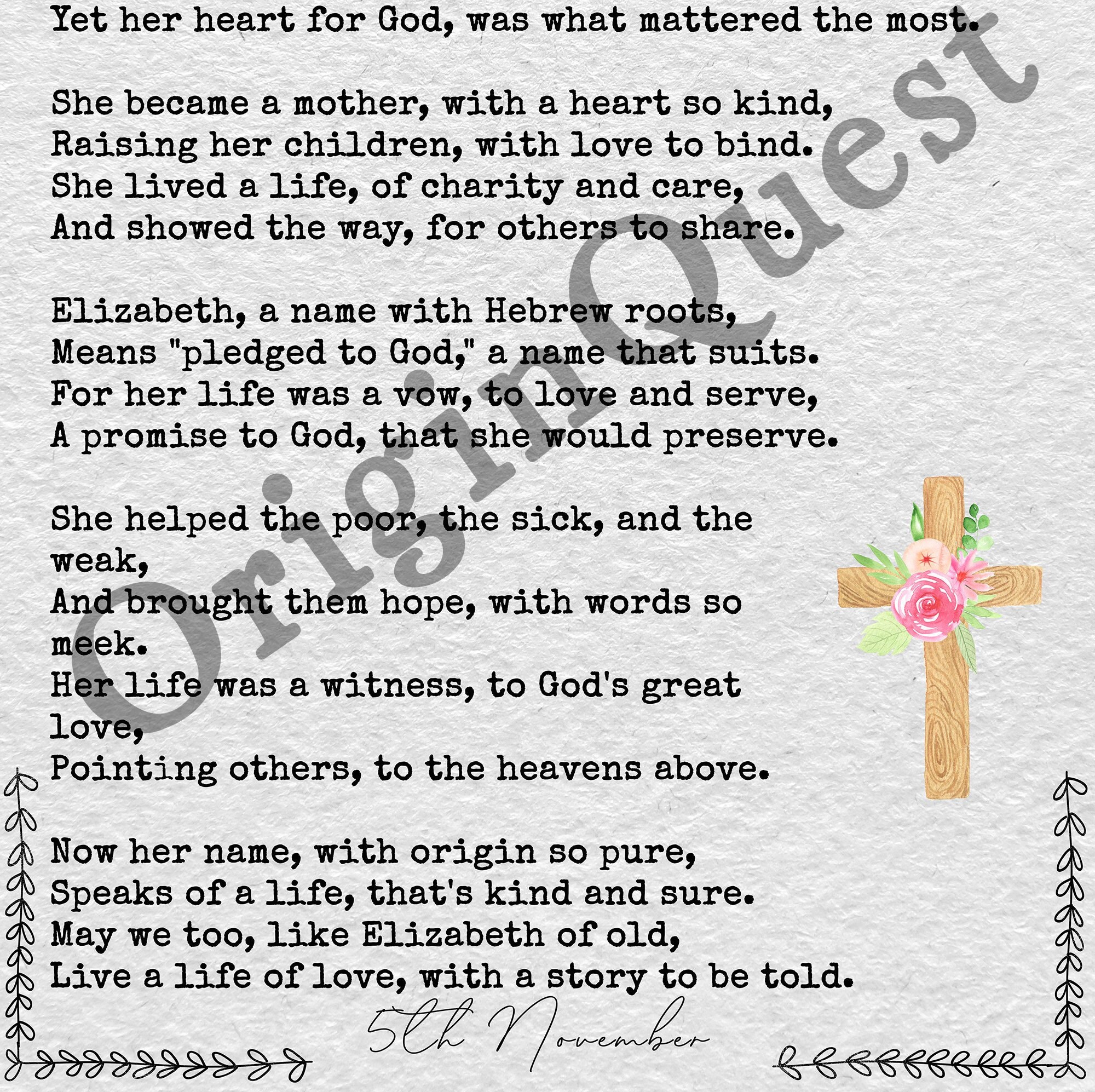 Printable Elizabeth Poem, Name Poem, Digital Poem, Saint Elizabeth ...