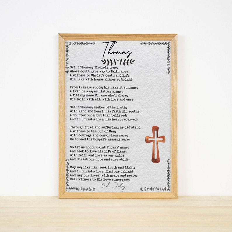 Printable Thomas Poem, Name Poem, Digital Poem, Saint Thomas ...