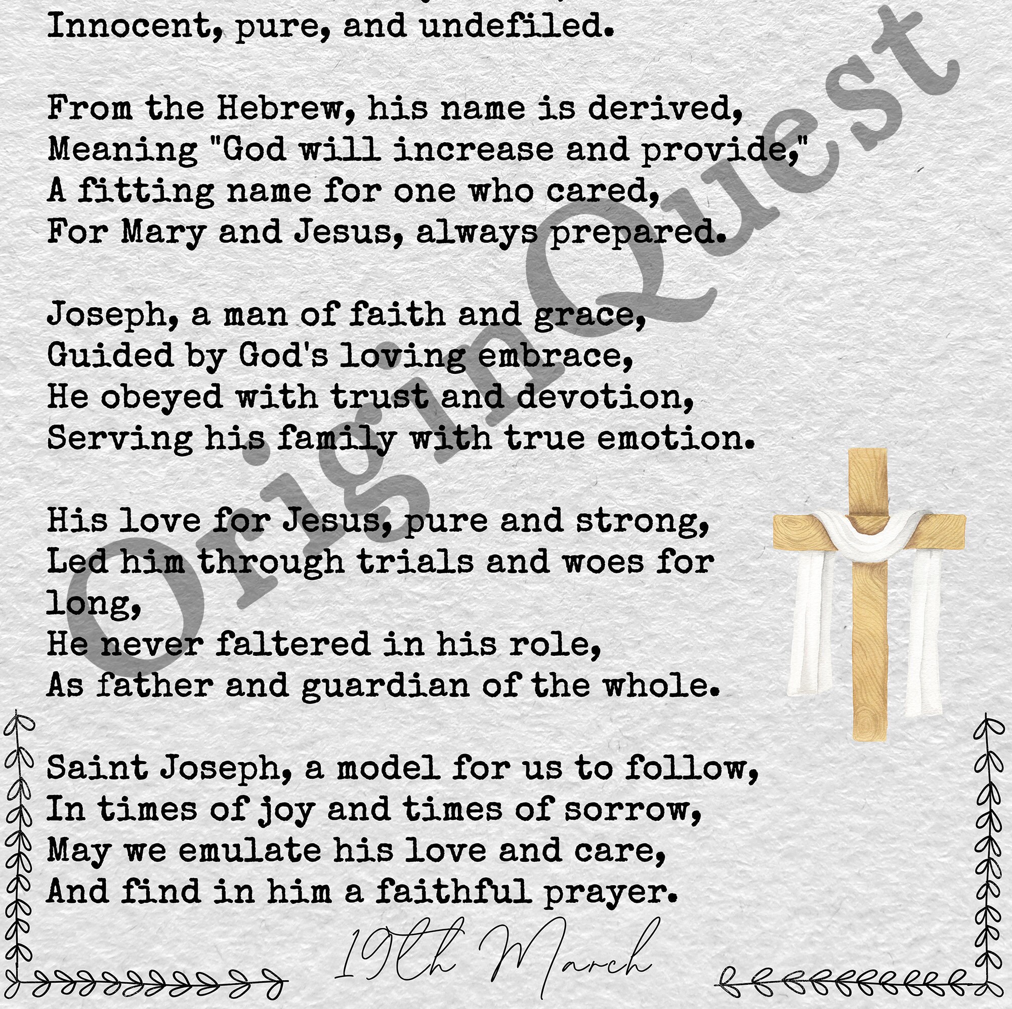 Printable Joseph Poem, Name Poem, Digital Poem, Saint Joseph ...