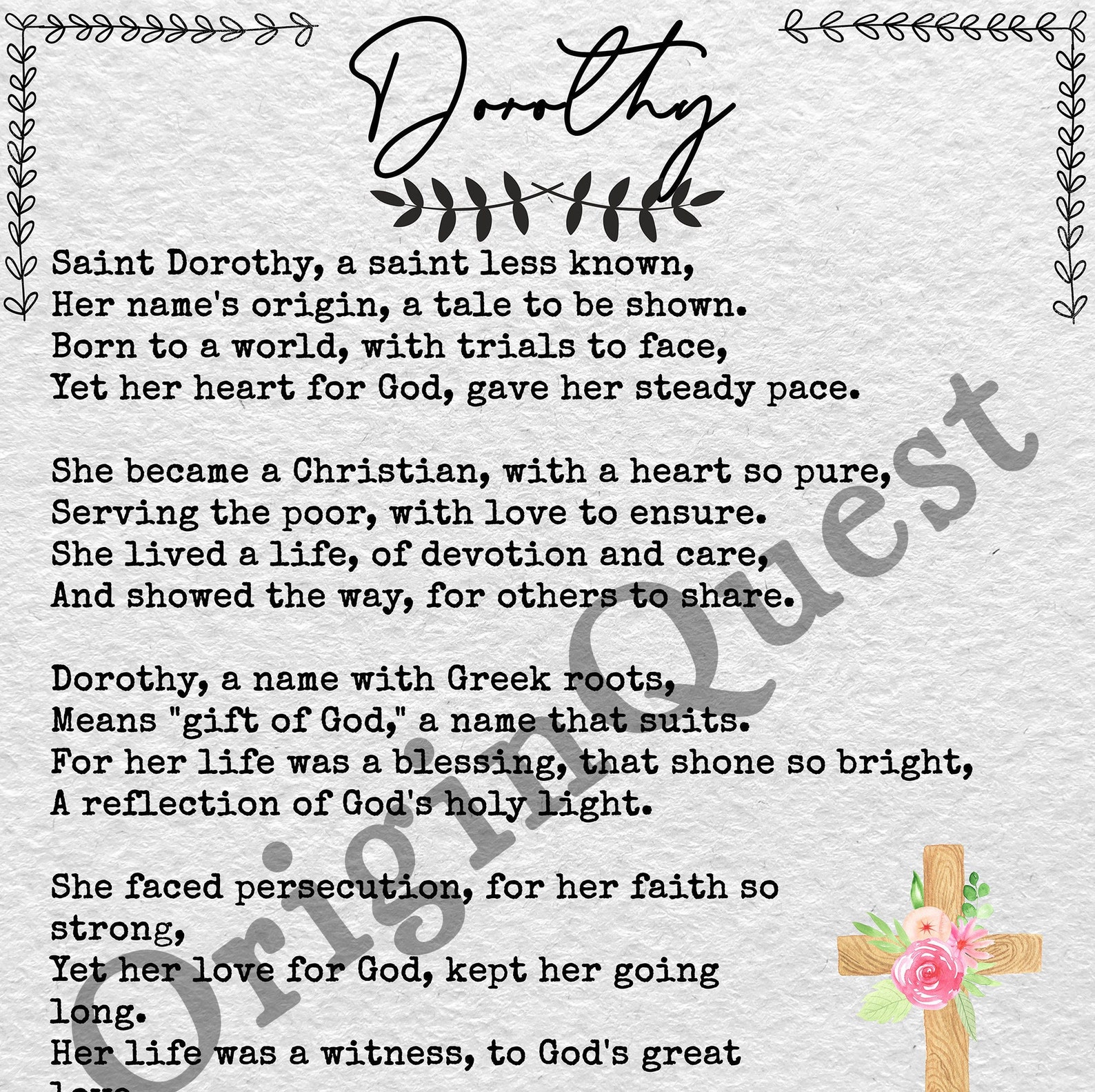 Printable Dorothy Poem, Name Poem, Digital Poem, Saint Dorothy ...