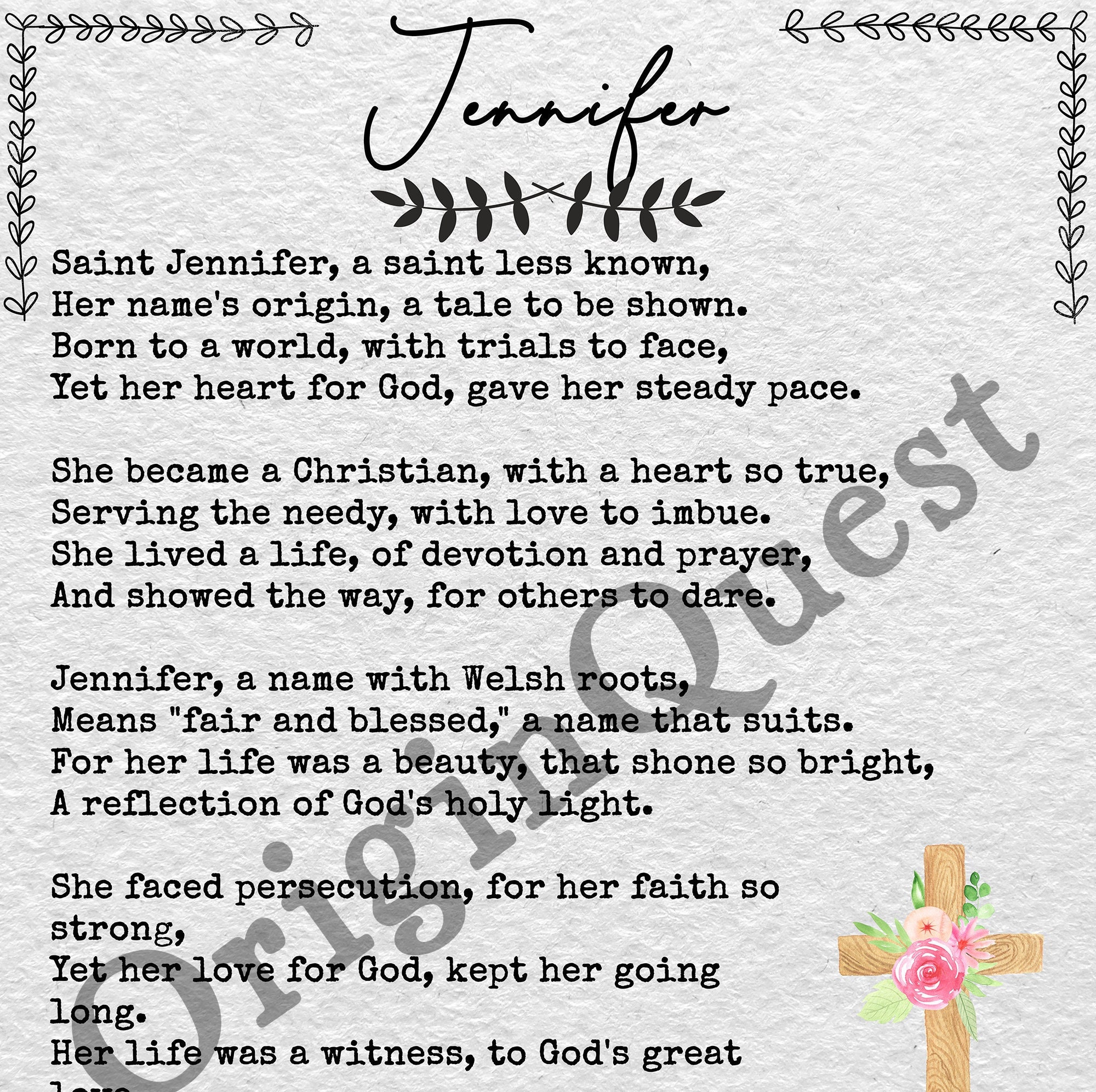Printable Jennifer Poem, Name Poem, Digital Poem, Saint Jennifer ...