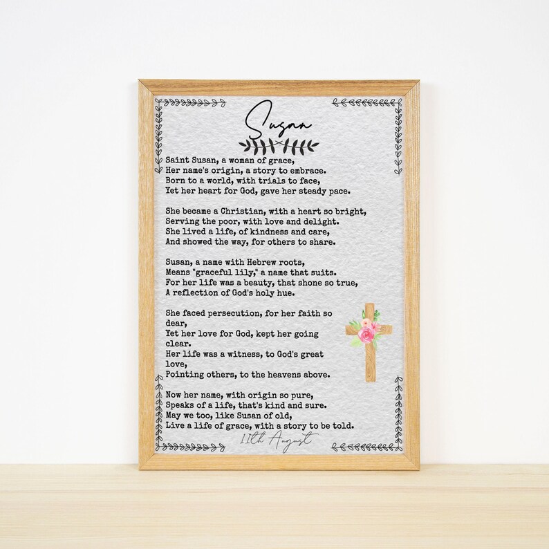 Printable Susan Poem, Name Poem, Digital Poem, Saint Susan Downloadable ...