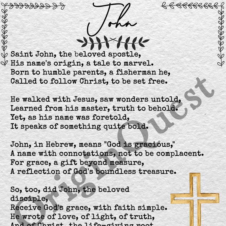Printable John Poem, Name Poem, Digital Poem, Saint John Downloadable ...