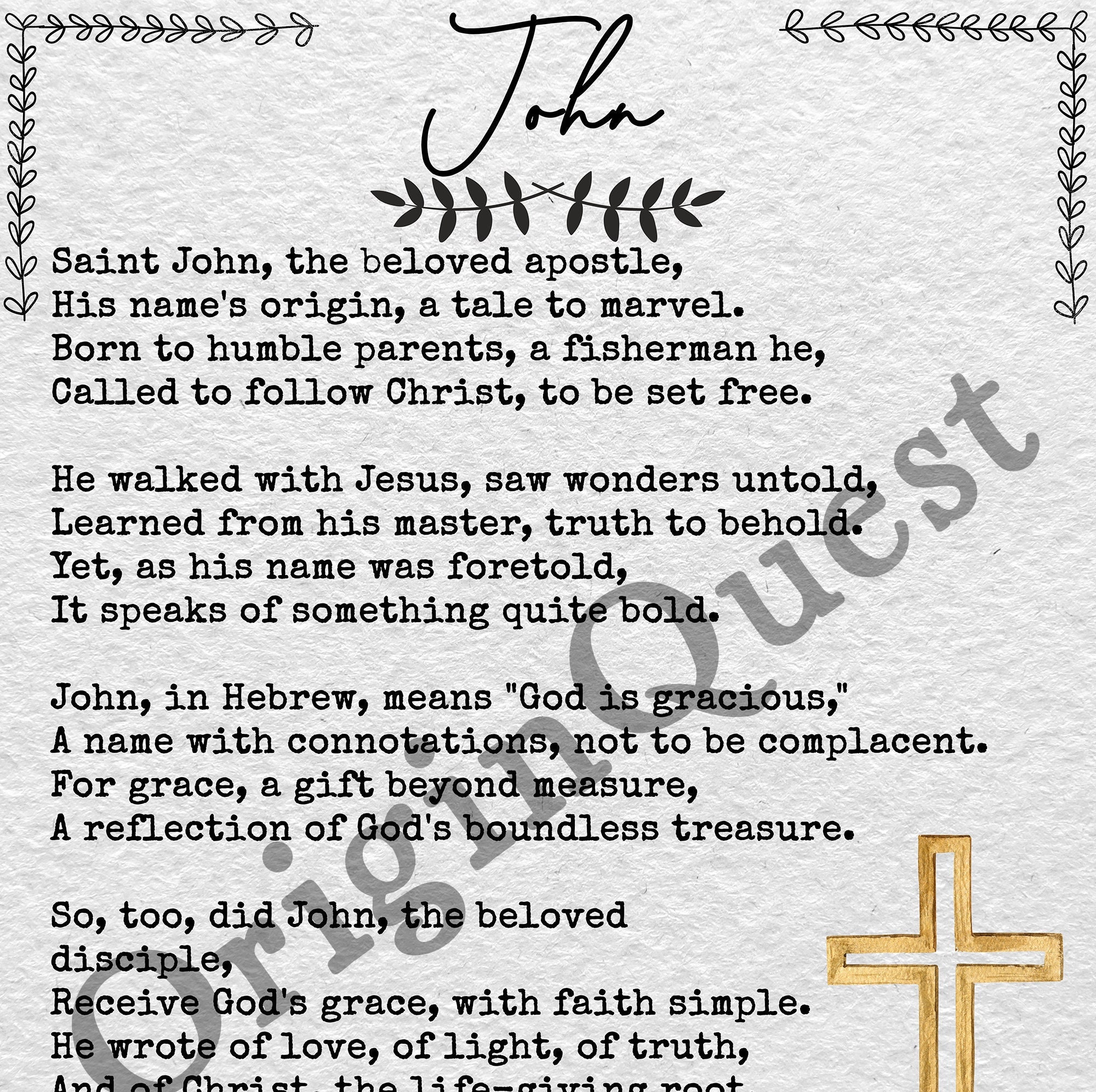 Printable John Poem, Name Poem, Digital Poem, Saint John Downloadable ...