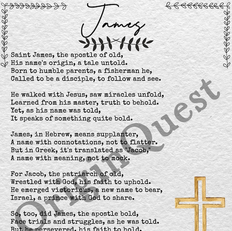 Printable James Poem, Name Poem, Digital Poem, Saint James Downloadable ...