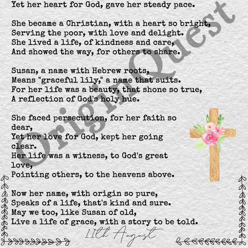 Printable Susan Poem, Name Poem, Digital Poem, Saint Susan Downloadable ...