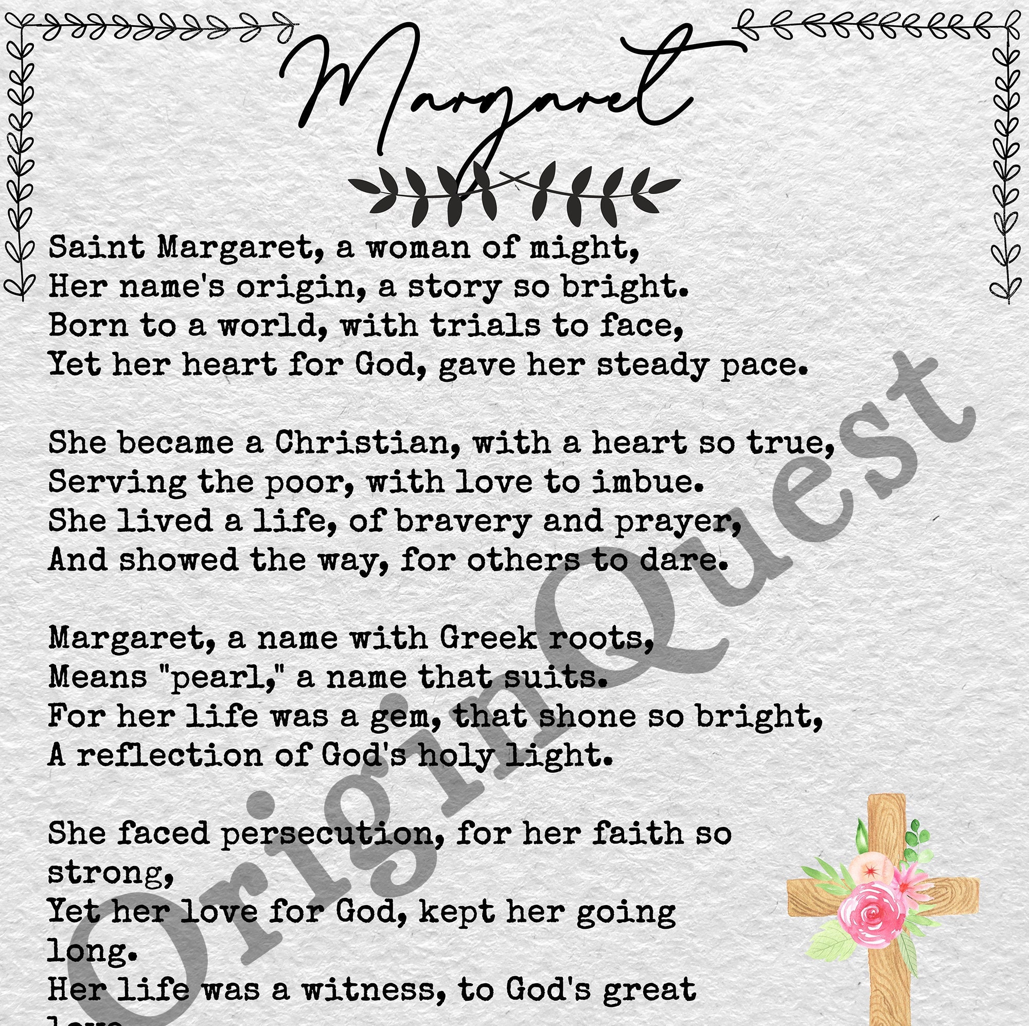 Printable Margaret Poem, Name Poem, Digital Poem, Saint Margaret ...