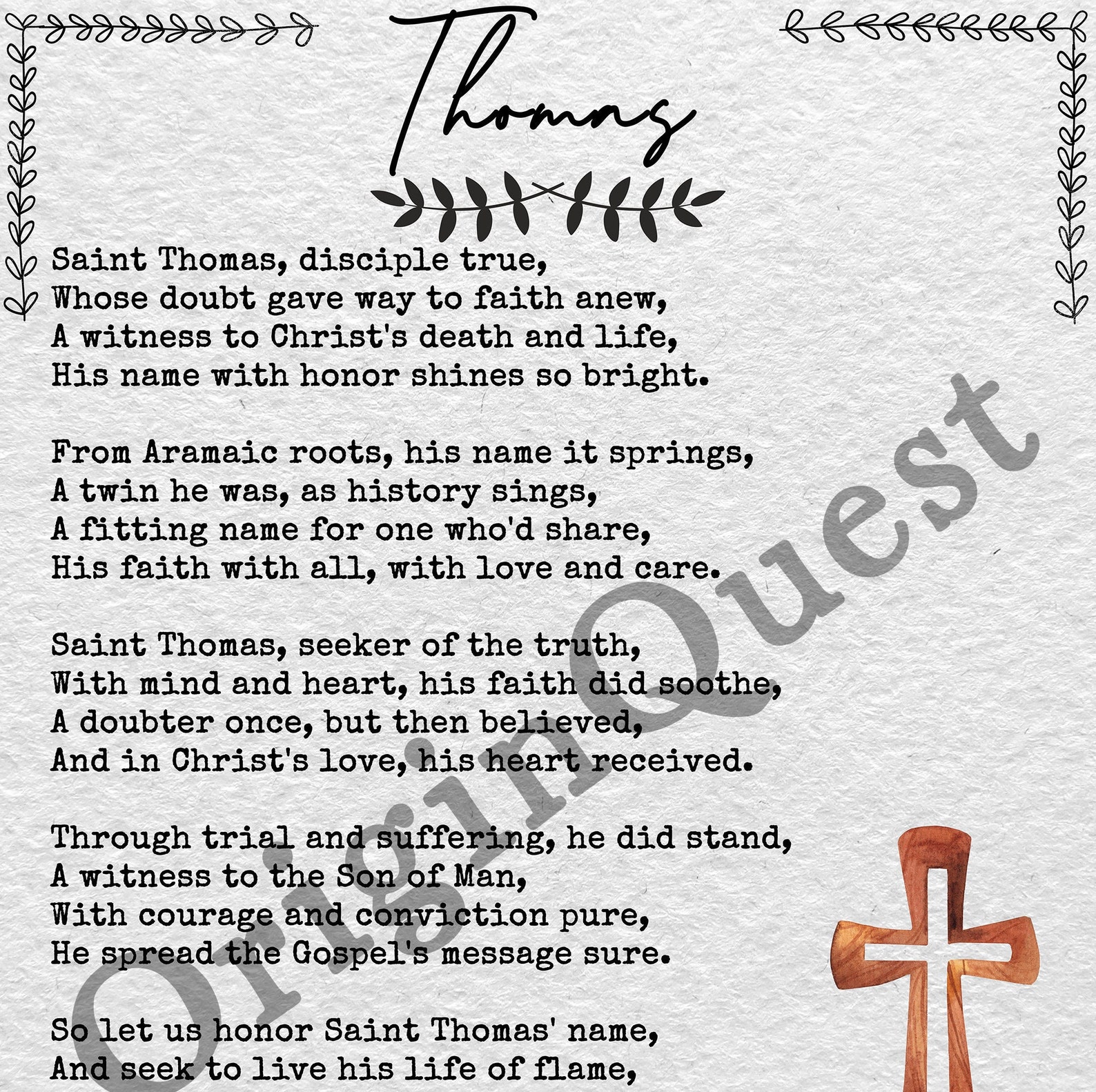 Printable Thomas Poem, Name Poem, Digital Poem, Saint Thomas ...