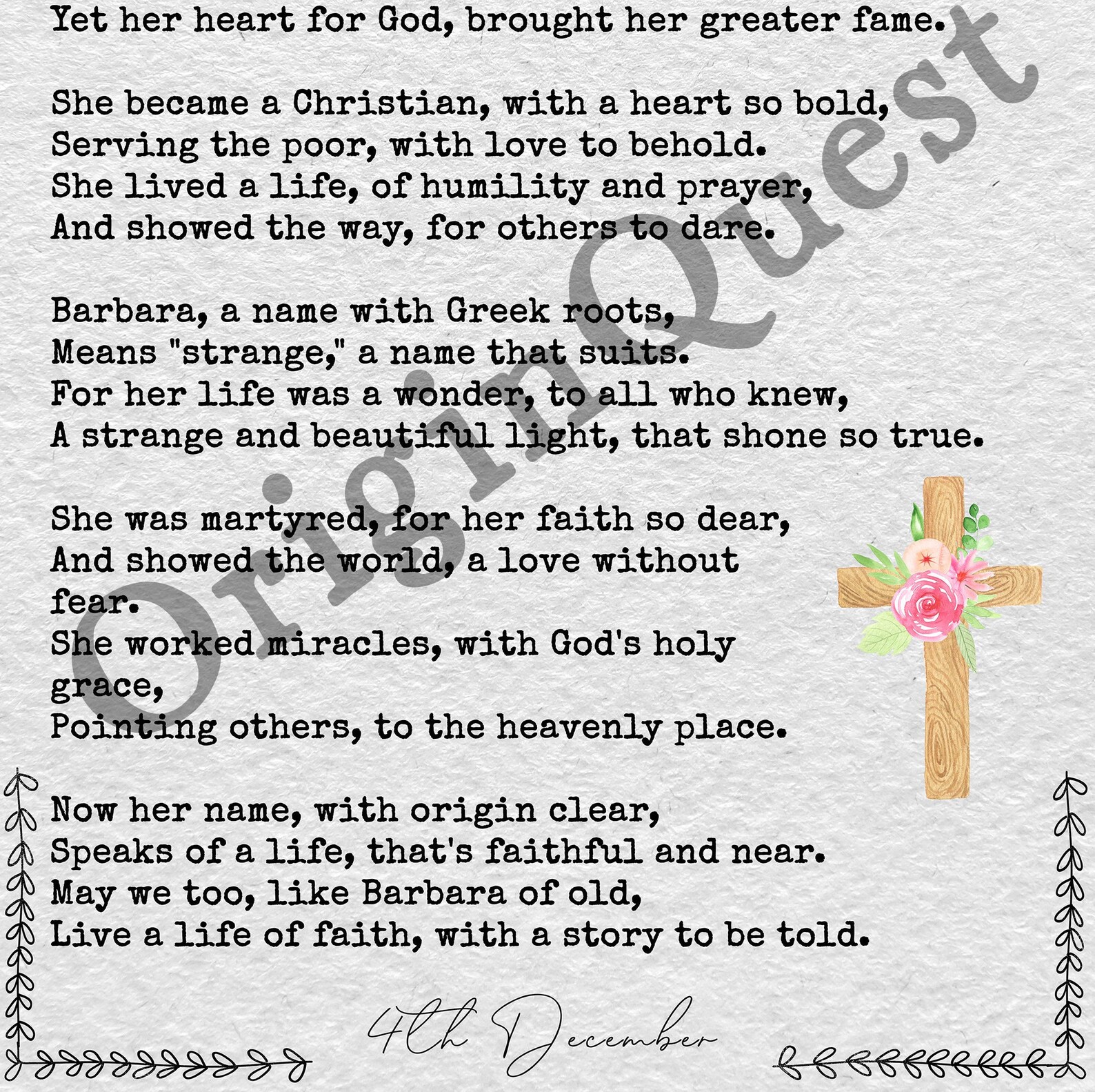 Printable Barbara Poem, Name Poem, Digital Poem, Saint Barbara ...