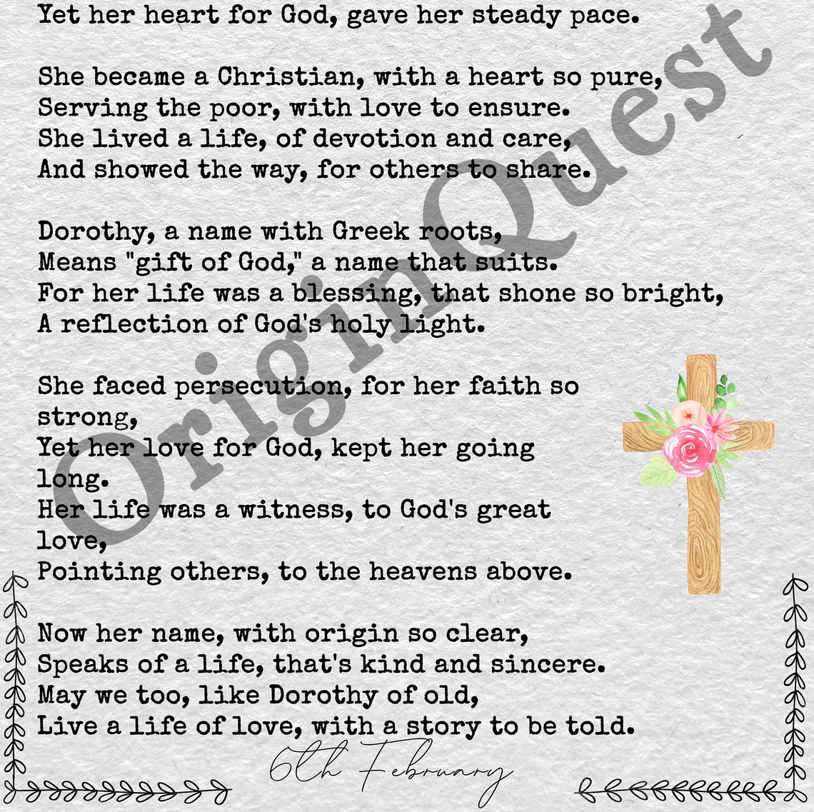 Printable Dorothy Poem, Name Poem, Digital Poem, Saint Dorothy ...