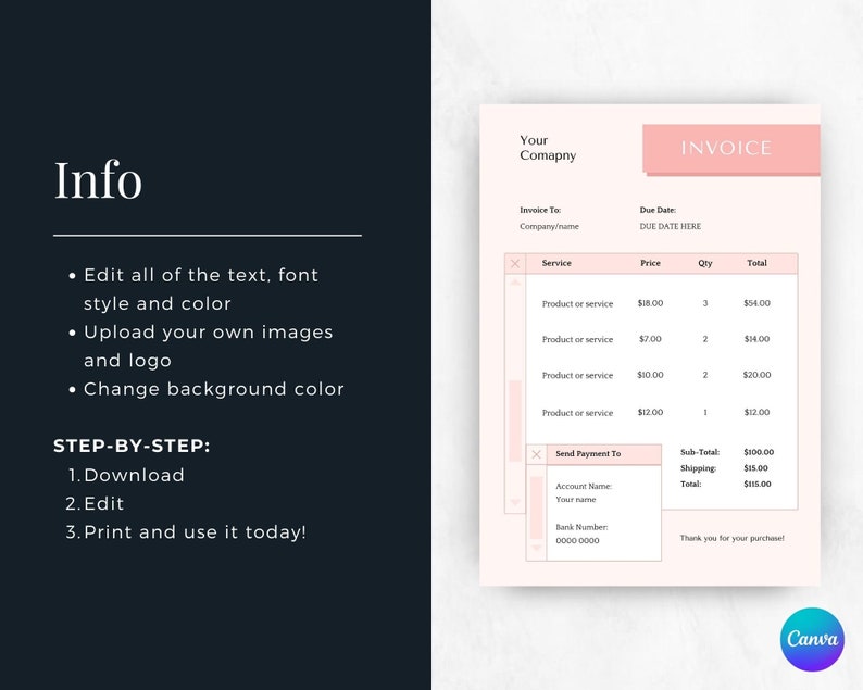 Invoice Template Editable, Small Business Custom Order Form Printable ...