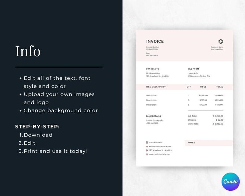 Invoice Template Editable, Small Business Custom Order Form Printable ...