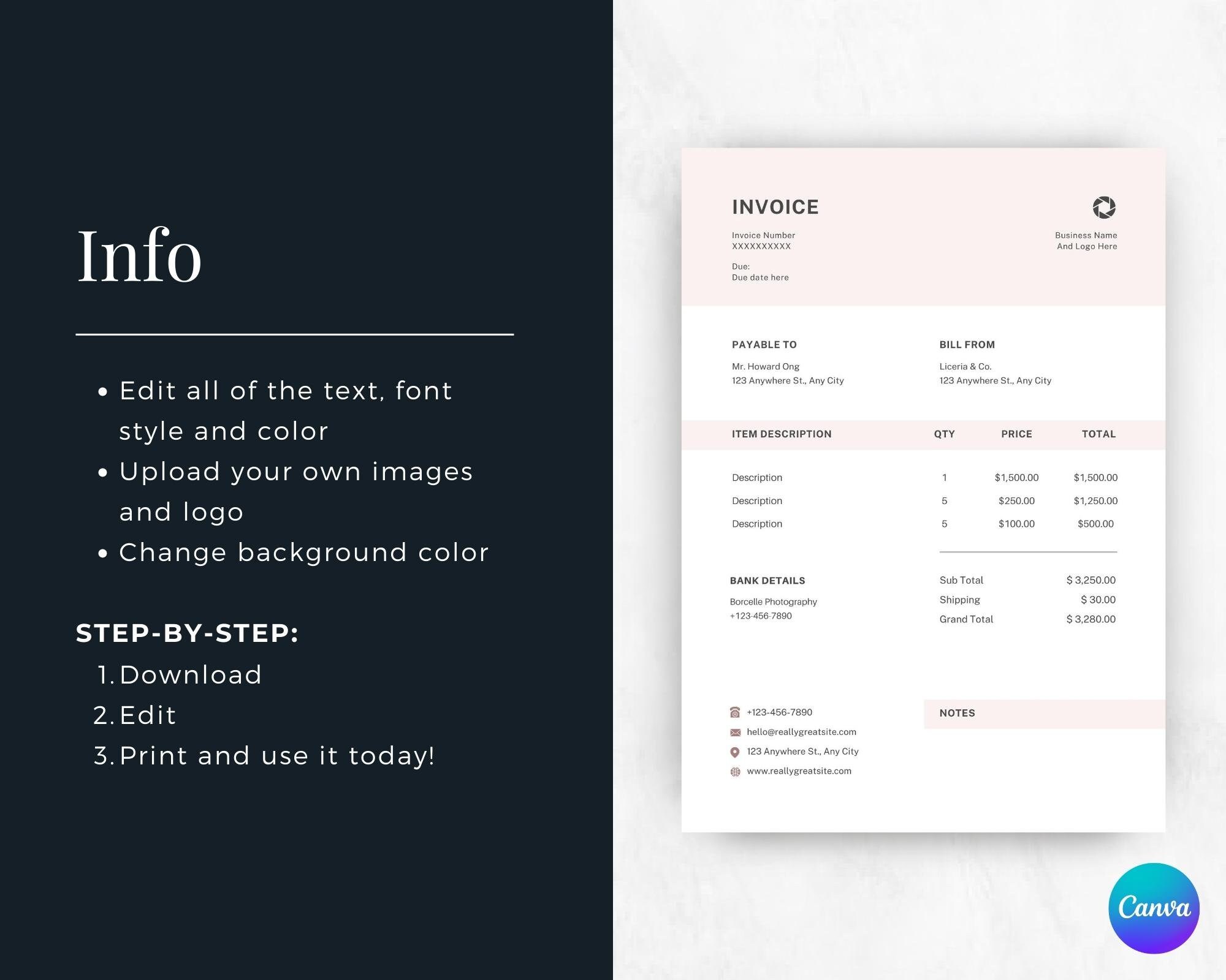 Invoice Template Editable, Small Business Custom Order Form Printable ...
