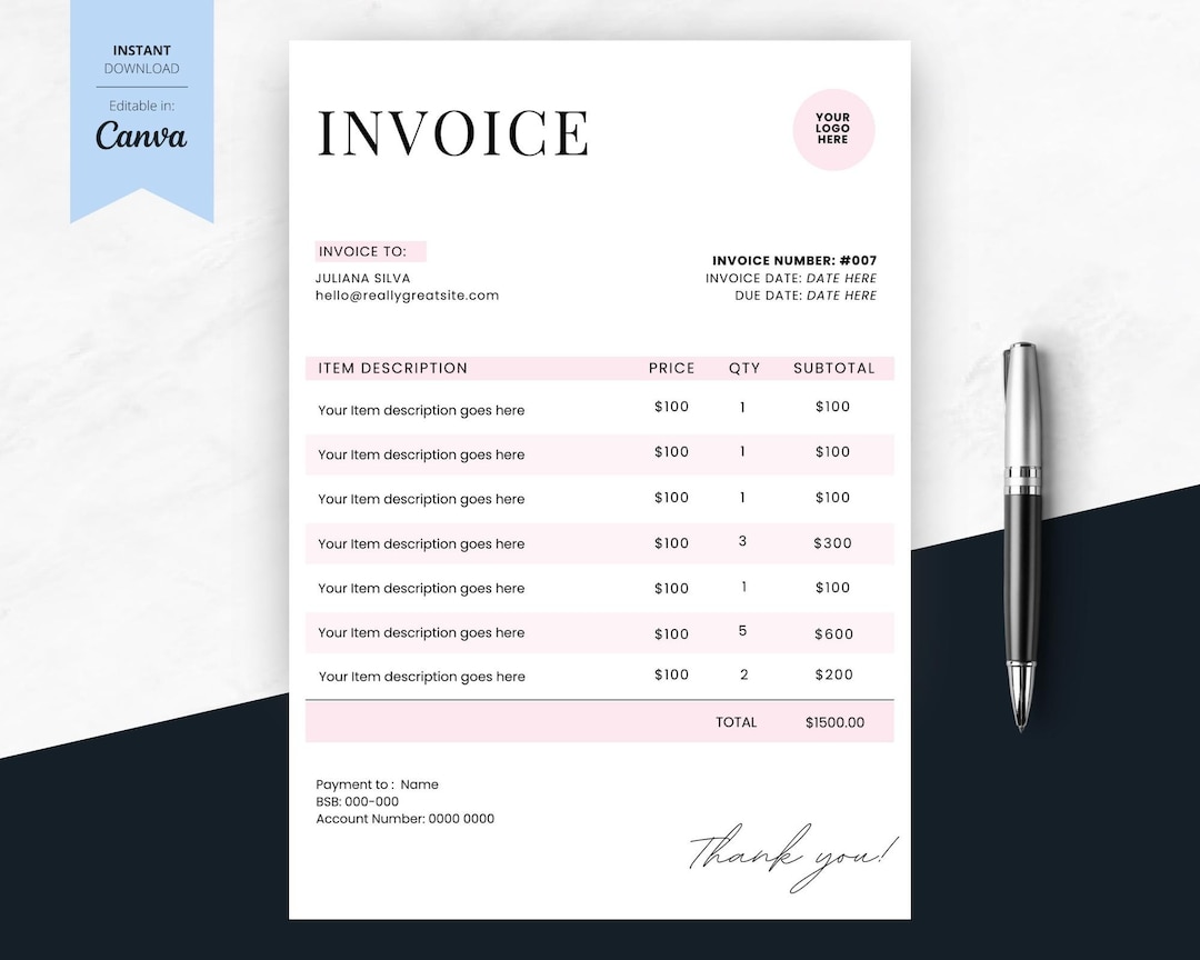 Plantilla de factura editable, formulario de pedido personalizado para pequeñas empresas ...
