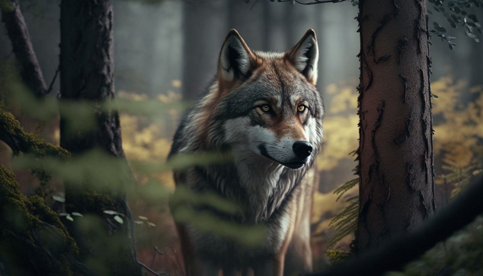 Wolf in the Forest. Digital Art Illustration, JPG, PNG, AI, Psd, the ...