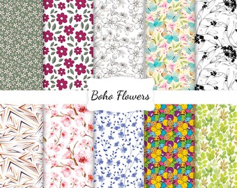 10 Boho Seamless Digital Papers, Spring Floral, Spring Flowers ...
