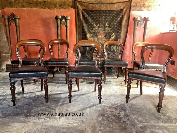Rare Set of 8 Quality Original Antique Early Victorian Black Balloon Back Kitchen Dining Chairs X 8 Etsy