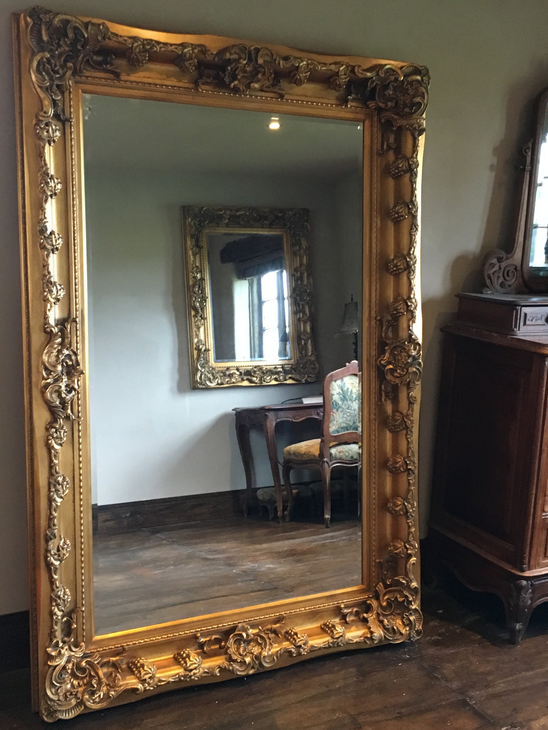 Heavy Chunky Wood Antique Gold Large Statement Swept French Dress Leaner Floor Wall Beveled Mirror 7ft X 4ft Etsy