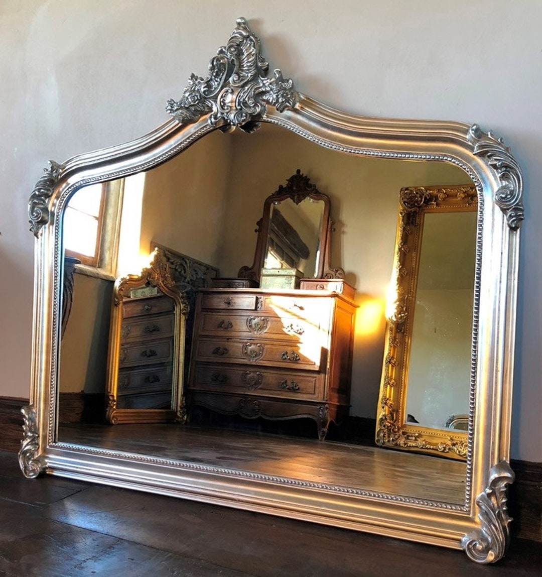 Large Arch Scroll Ornate Statement French Wood Overmantle Fireplace ...