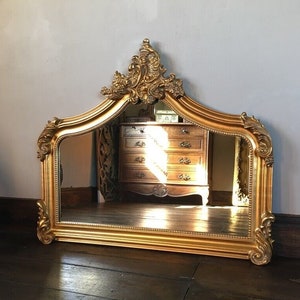 Antique Gold Leaf Gilt Overmantle Arched Fireplace Mirror Swept Scroll ...