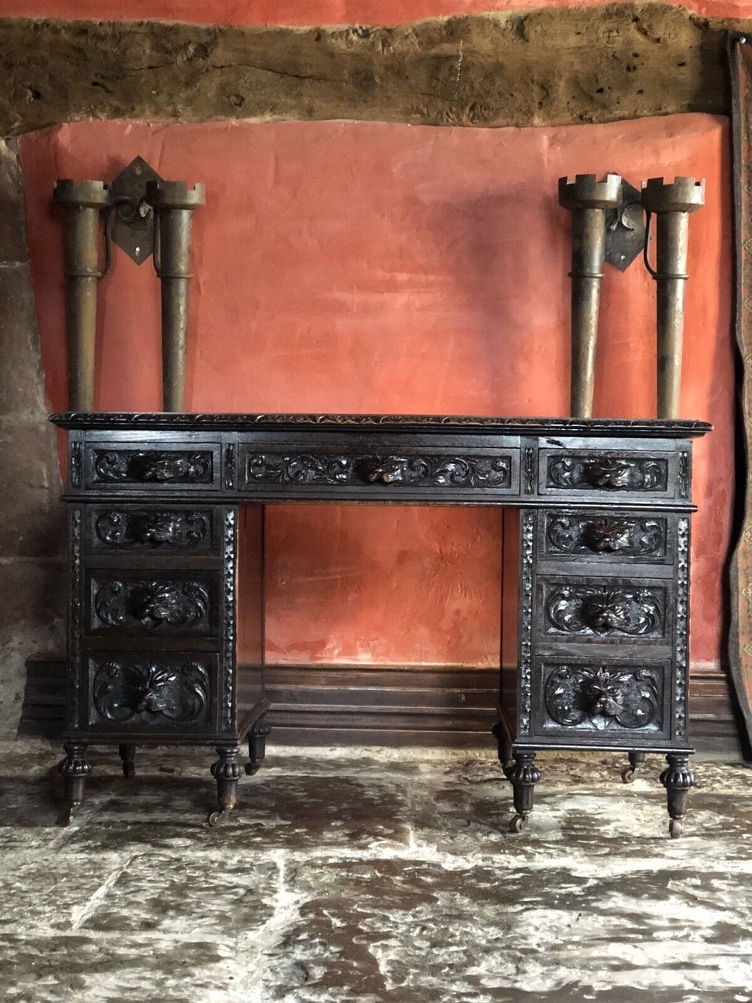 Antique Victorian Period Carved Gothic Oak Greenman Carved Intricate ...