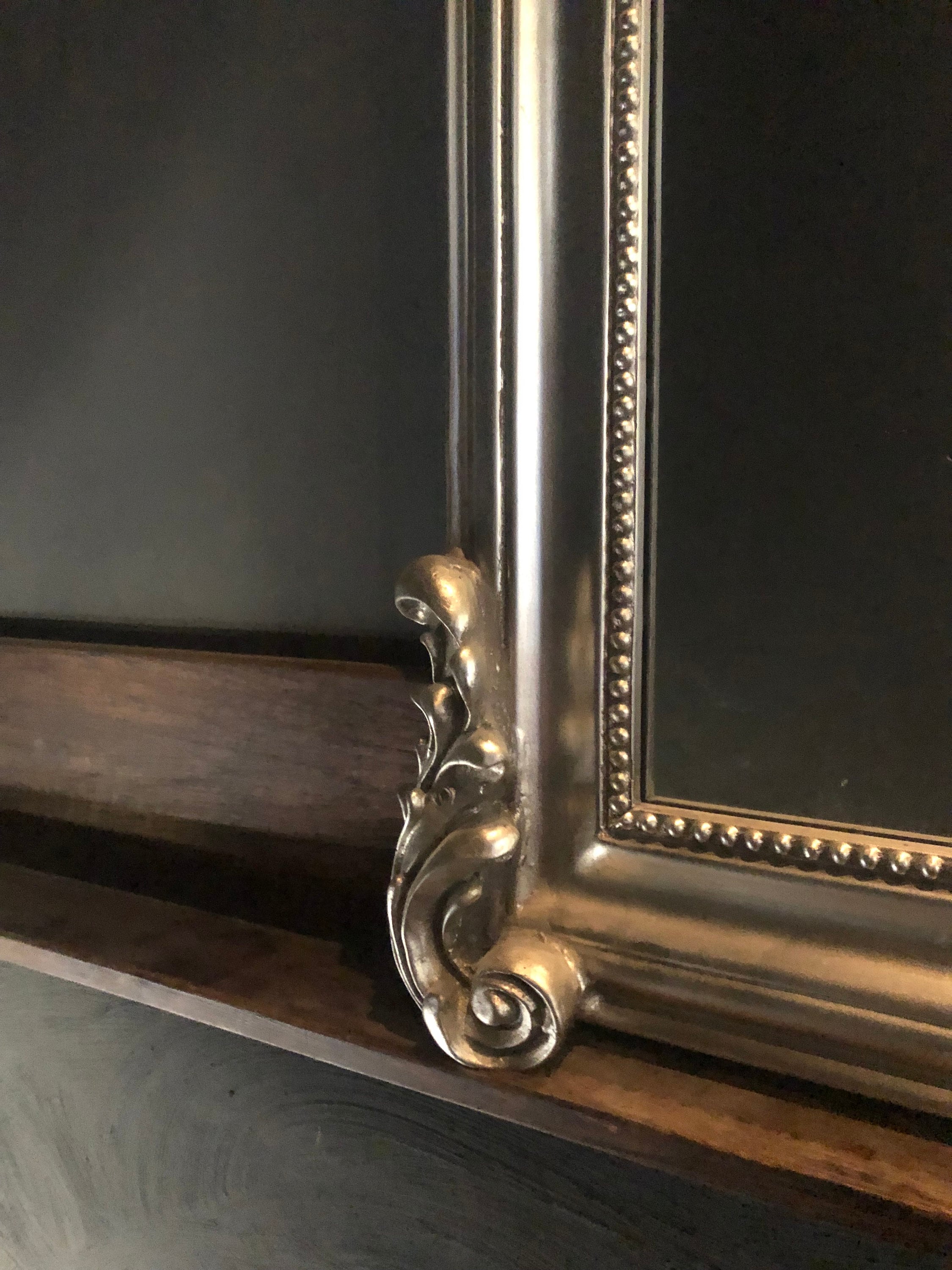 Antique Silver Leaf Over Mantle Mirror Swept Scroll Arch Ornate French ...