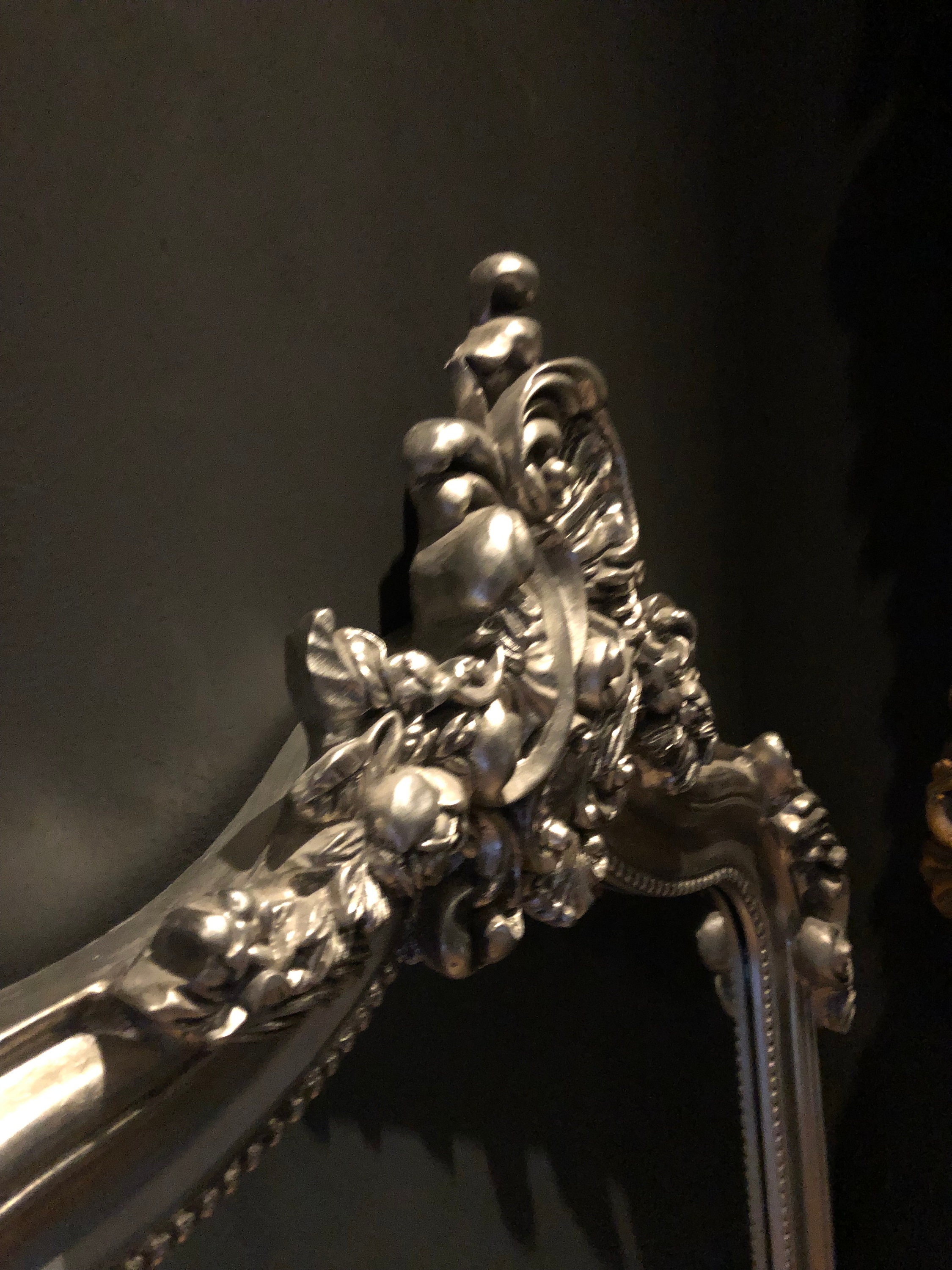 Antique Silver Leaf Over Mantle Mirror Swept Scroll Arch Ornate French ...