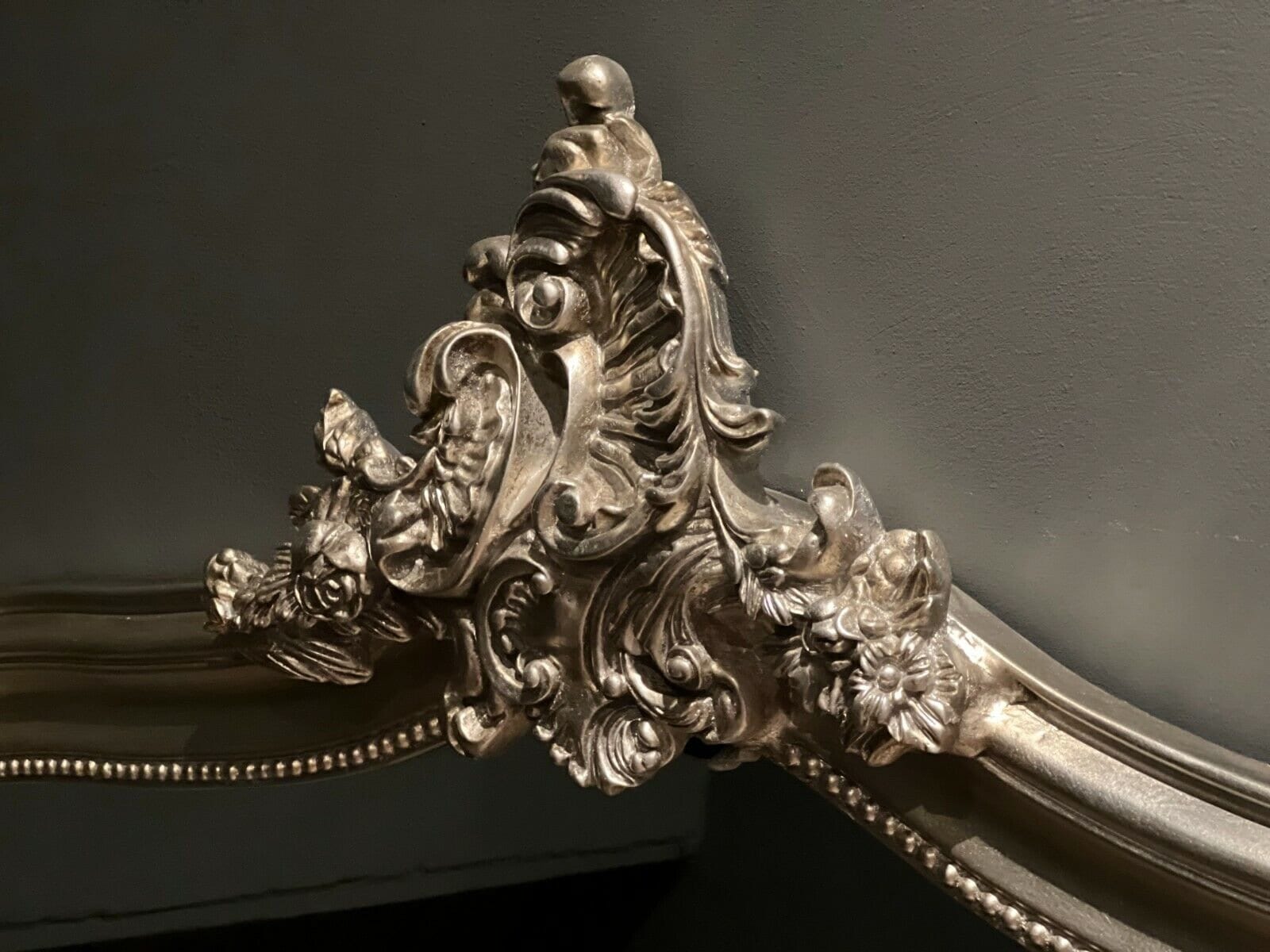 Antique Silver Leaf Over Mantle Mirror Swept Scroll Arch Ornate French ...