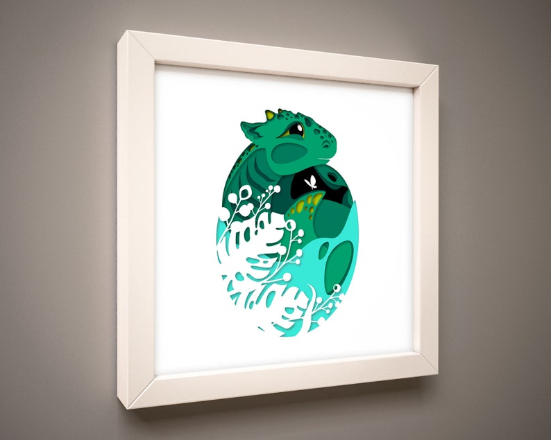 Paper Cut Dinosaur in the Egg Template, Dragon Shadow Box SVG, Light ...