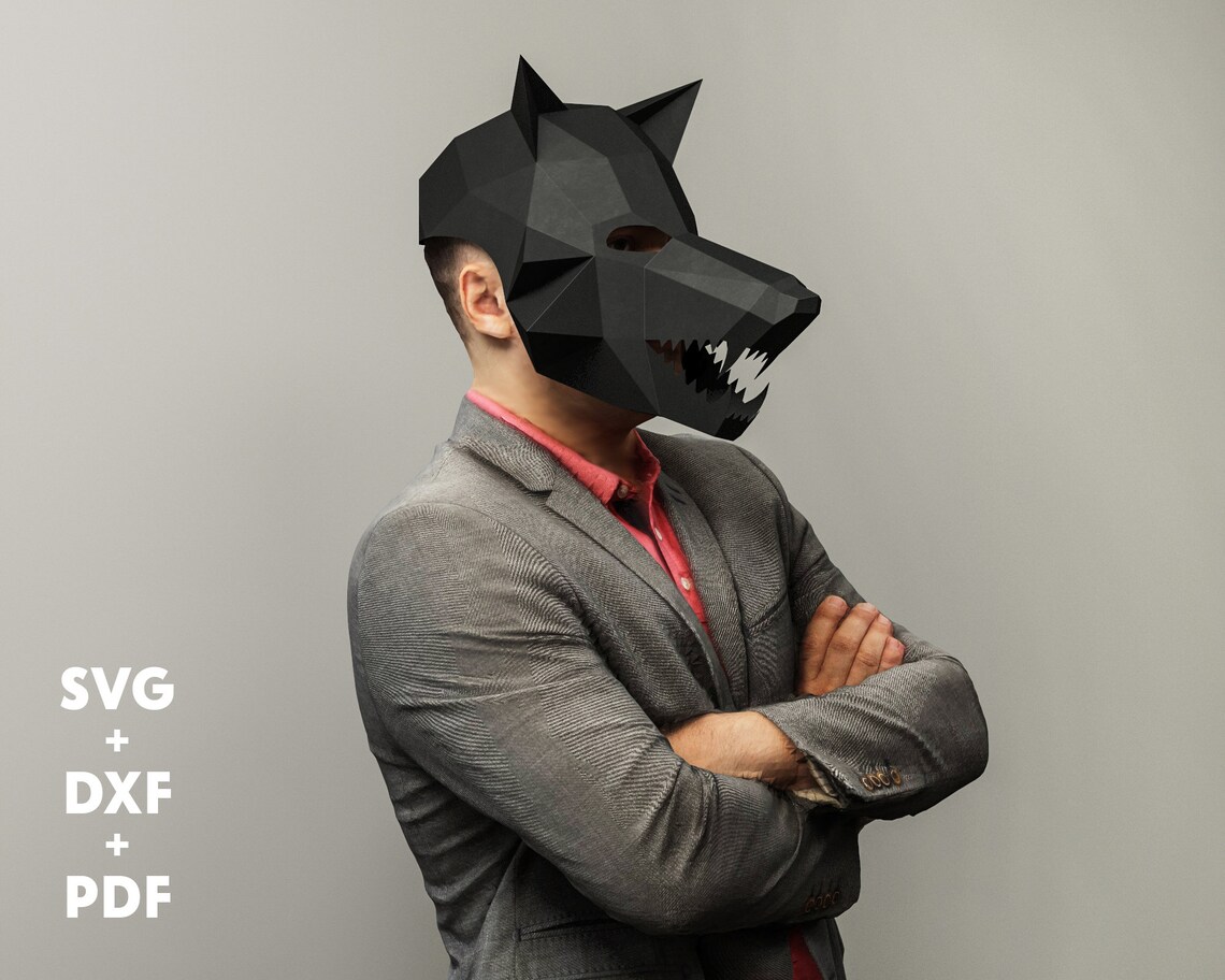 Wolf Mask SVG, Papercraft Wolf Mask Template, DIY Dog Mask 3D Pattern ...