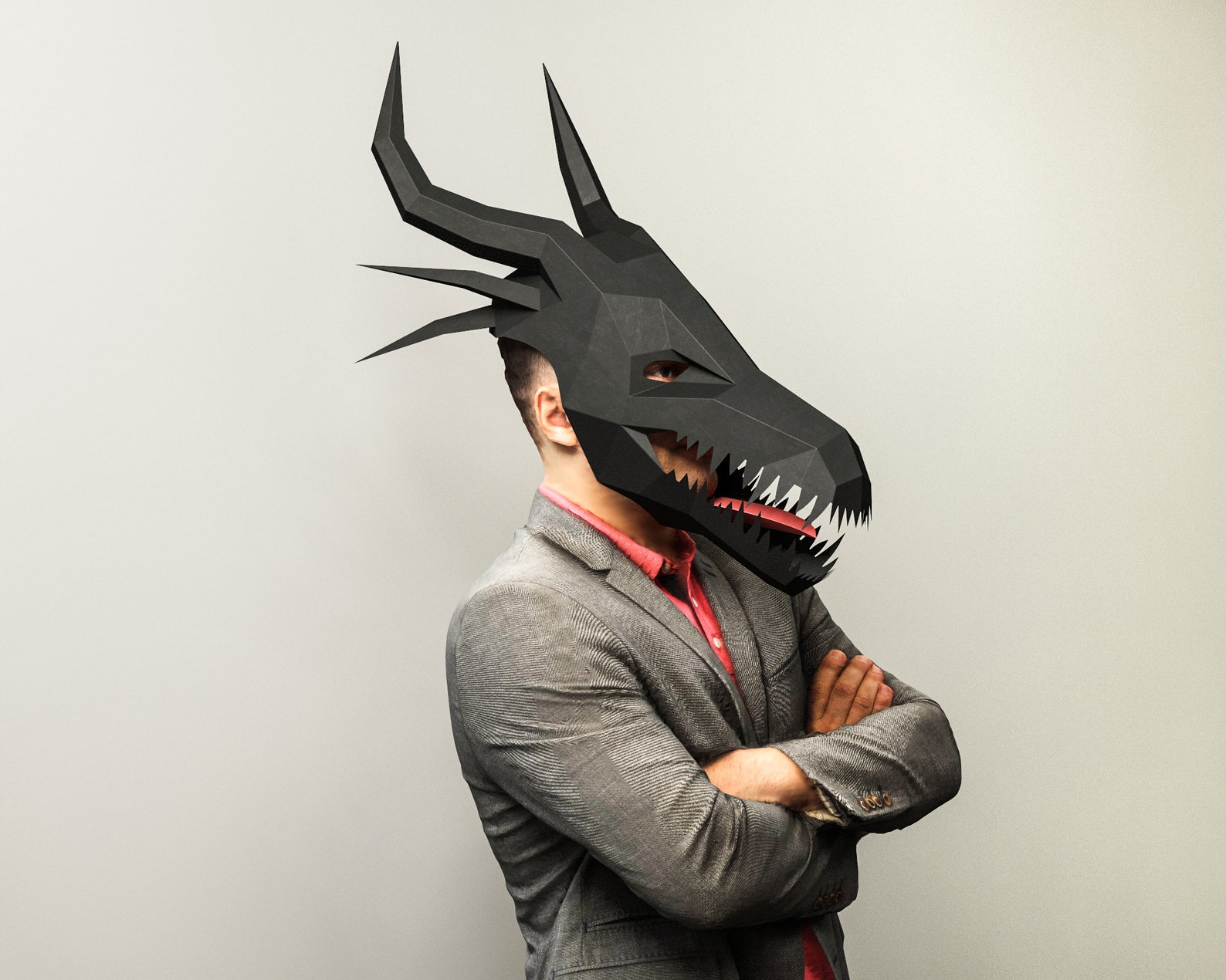 Plantilla de máscara de dragón SVG, máscara de papercraft, máscara de ...