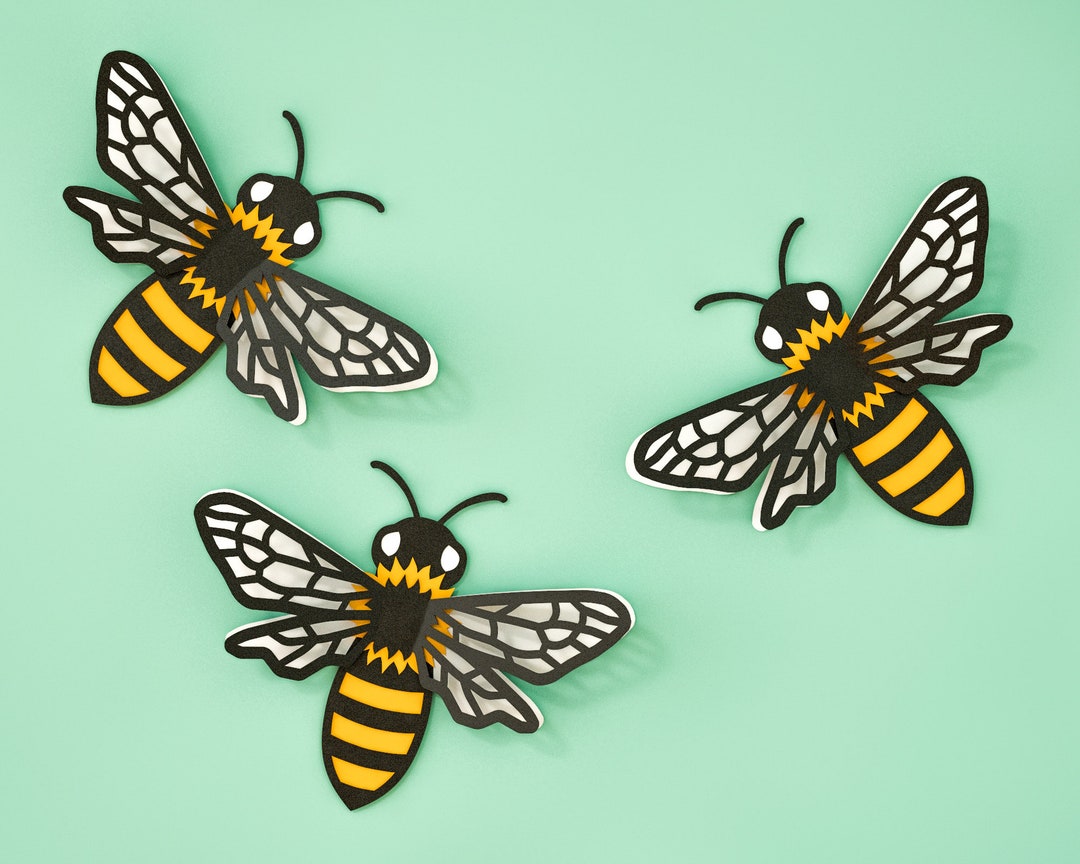 3D Bee - Paper SVG Template, Layered Papercraft Bee, DIY Papercut Craft ...