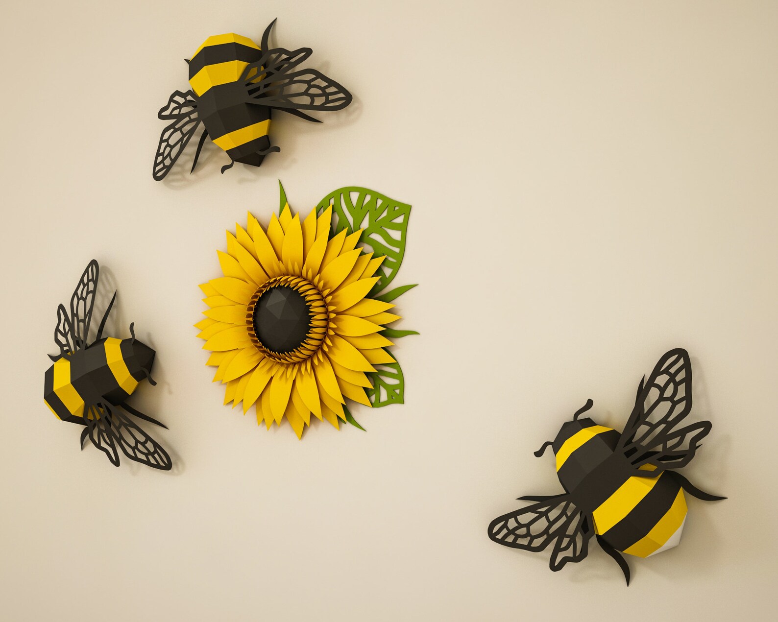 Bumblebee and Flower SVG DXF PDF Template, Paper Craft Bee Project, 3D ...