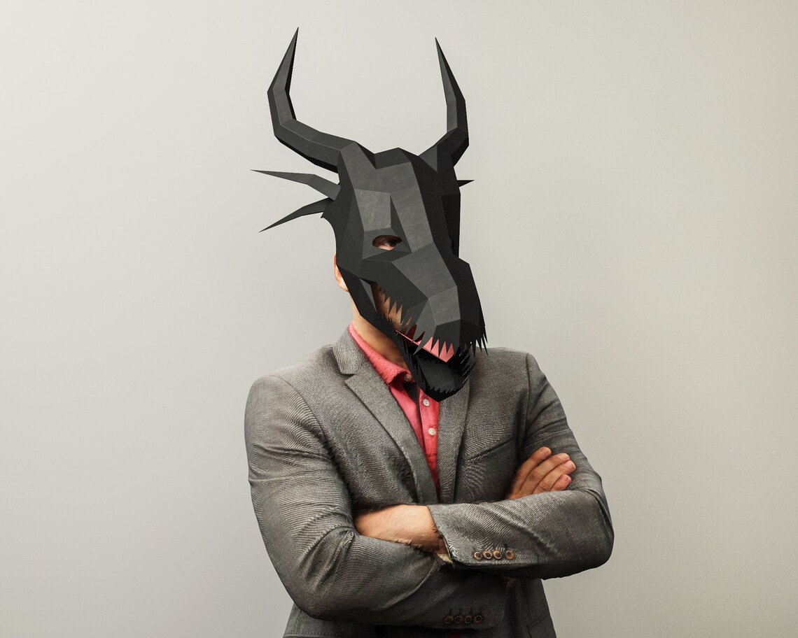 Dragon Mask Template SVG Papercraft Mask DXF Low Poly Paper - Etsy