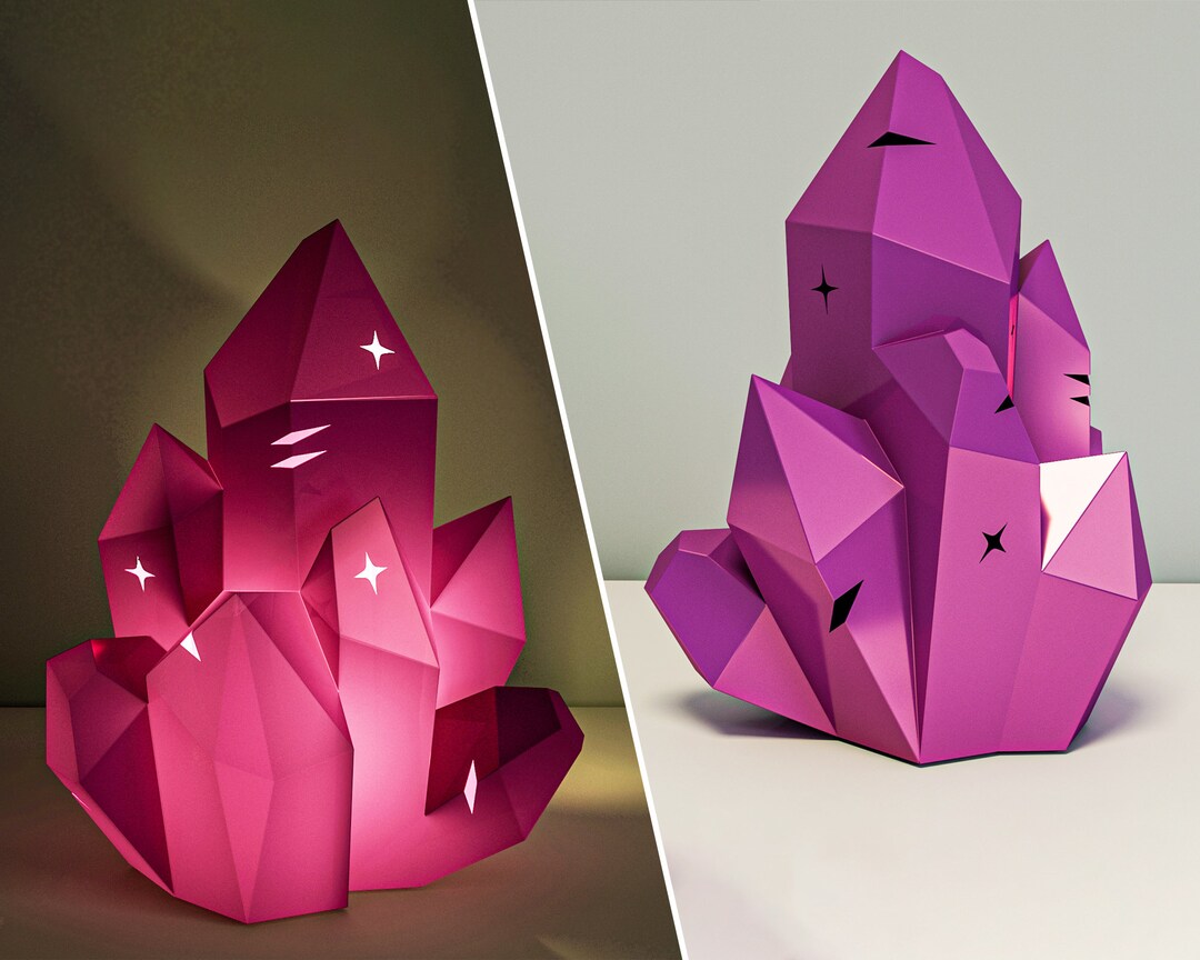 Papercraft Crystal SVG + DXF + PDF Template, Diy Paper Night Lamp, 3D ...