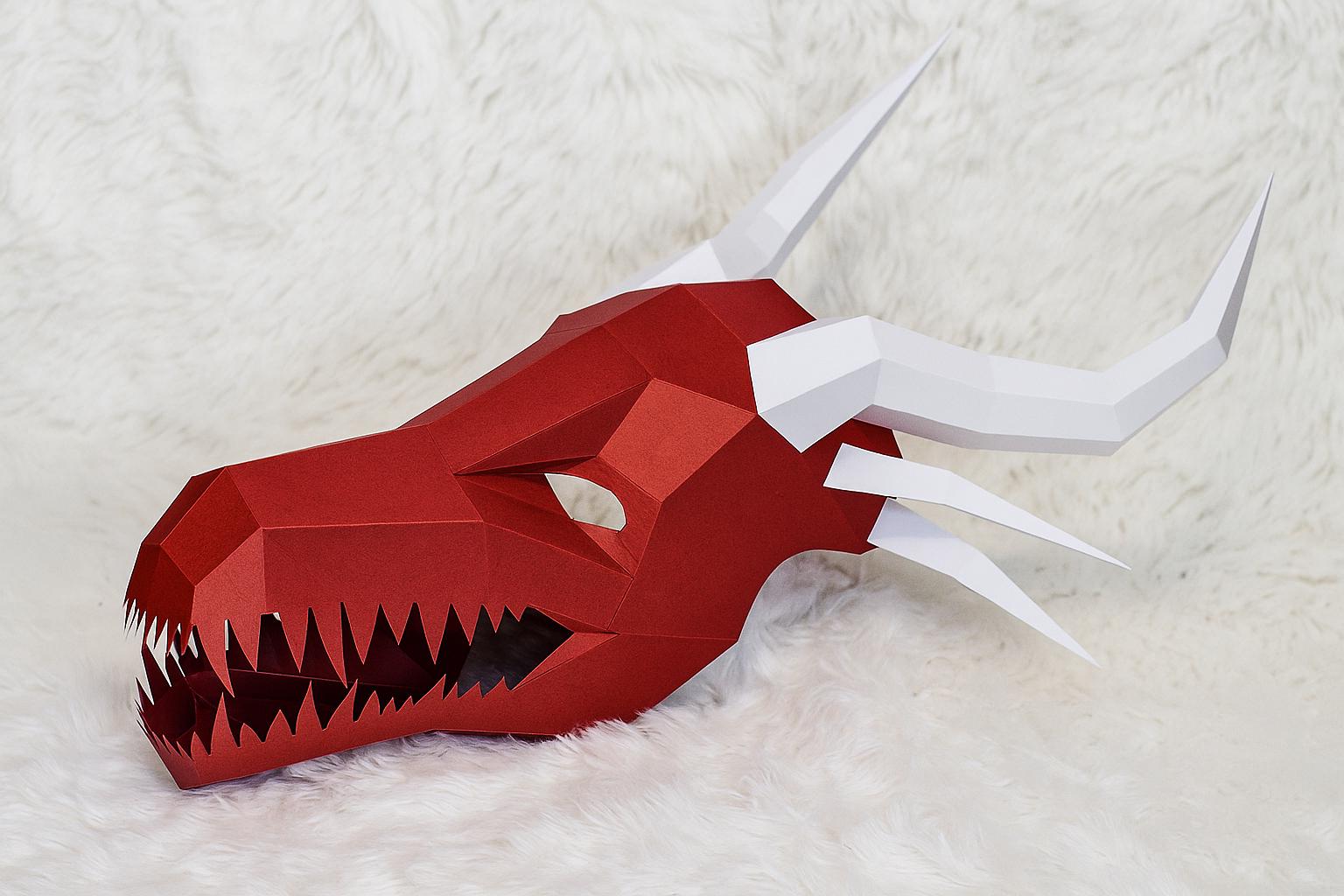 Dragon Mask Template SVG, Papercraft Mask, DXF Low Poly Paper Mask, 3D ...