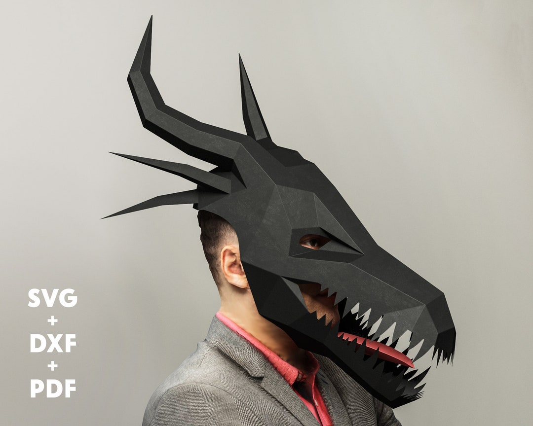 Dragon Mask Template SVG, Papercraft Mask, DXF Low Poly Paper Mask, 3D ...
