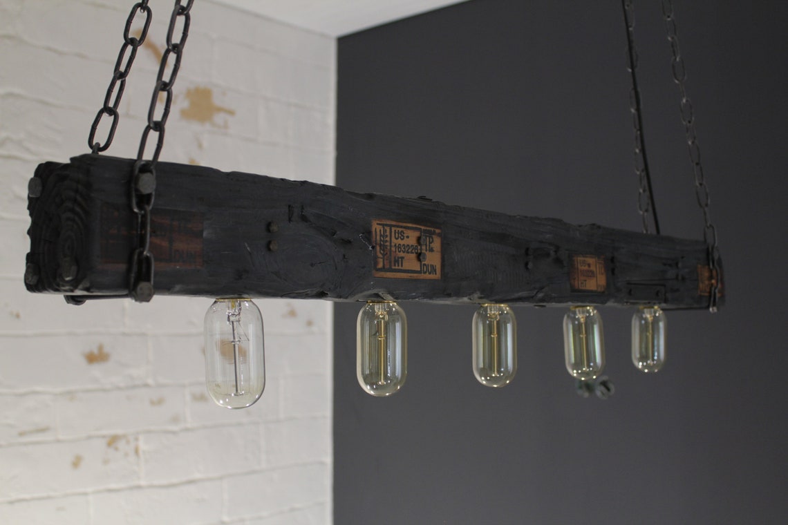 Industrial Wood Beam Ceiling Light – Reclaimed Pine, Rustic Loft ...